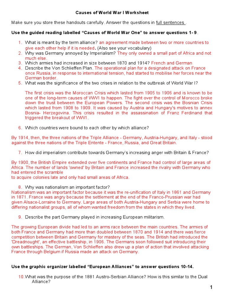 Causes of World War I Worksheet | PDF | Allies Of World War I | World War I