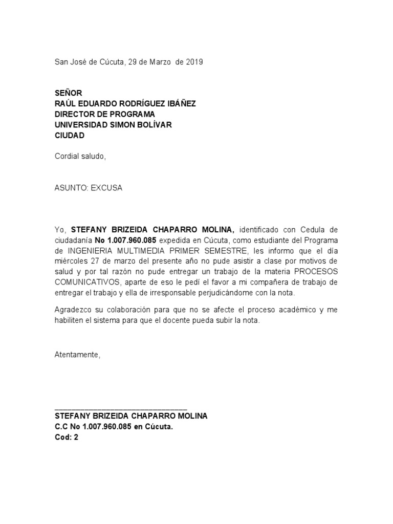 Carta Excusa Unisimon | PDF