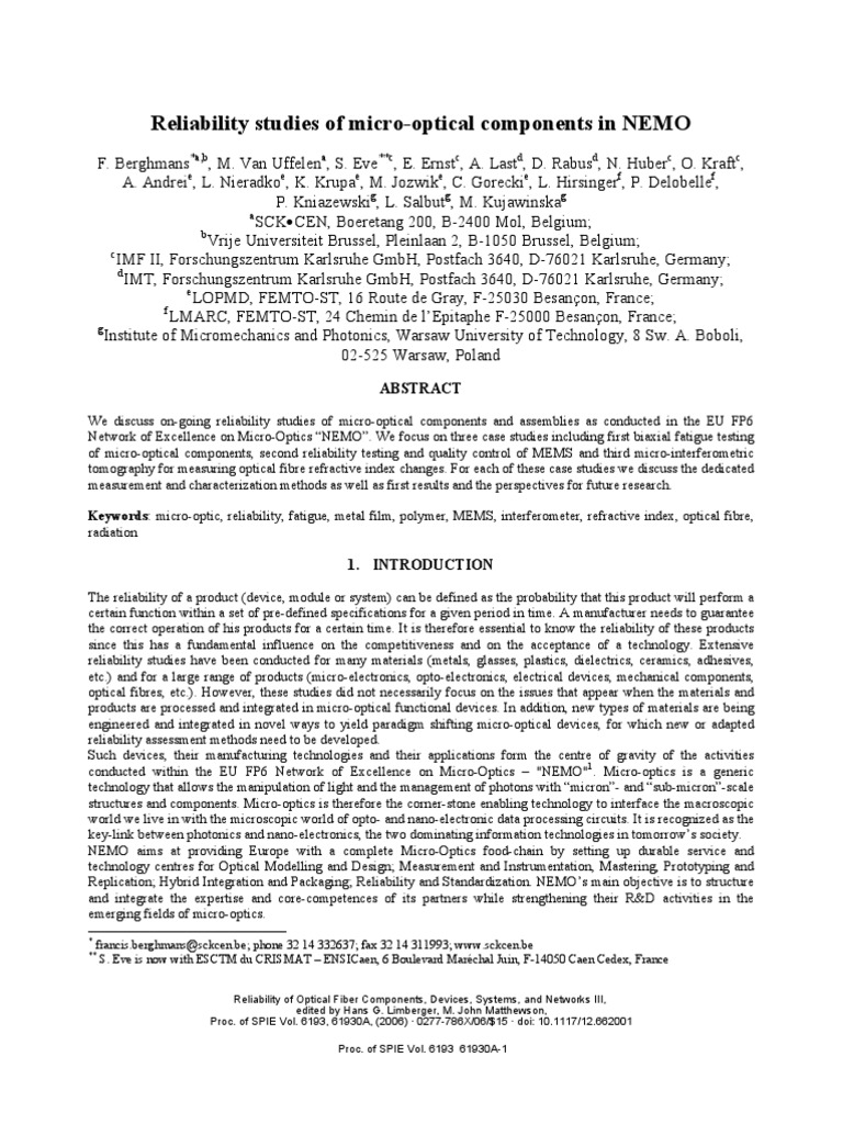 Original PhotonicsEurope2006 - NEMO | PDF | Fatigue (Material ...