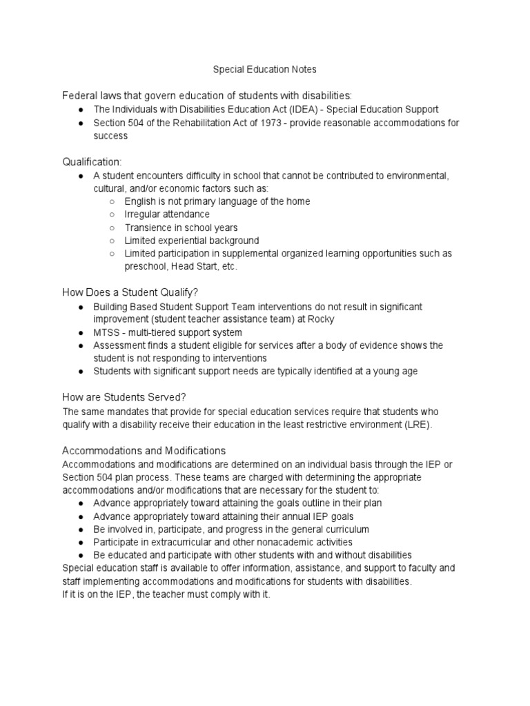 Special Education Notes | PDF | Special Education | Individualized ...