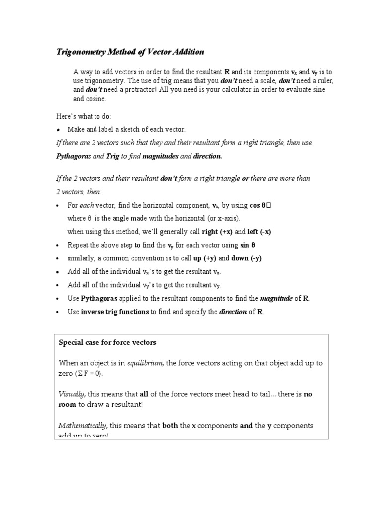 1a Trigonometry Method of Vector Addition | PDF | Trigonometry | Trigonometric Functions