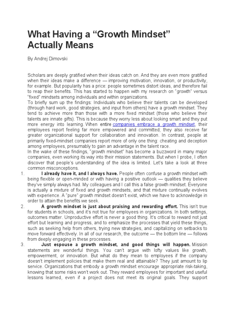What Having A "Growth Mindset" Actually Means: Entire | PDF | Mindset ...