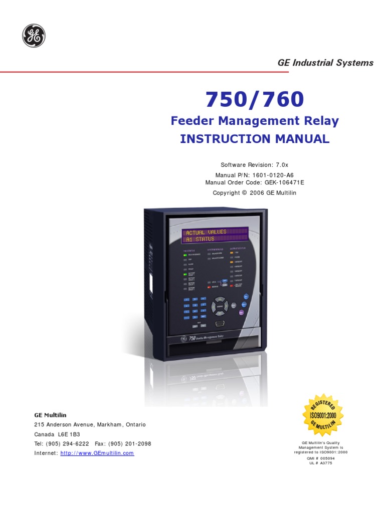 GE Multilin Feeder Management Relay 750man-A6 | PDF | Relay | Input/Output
