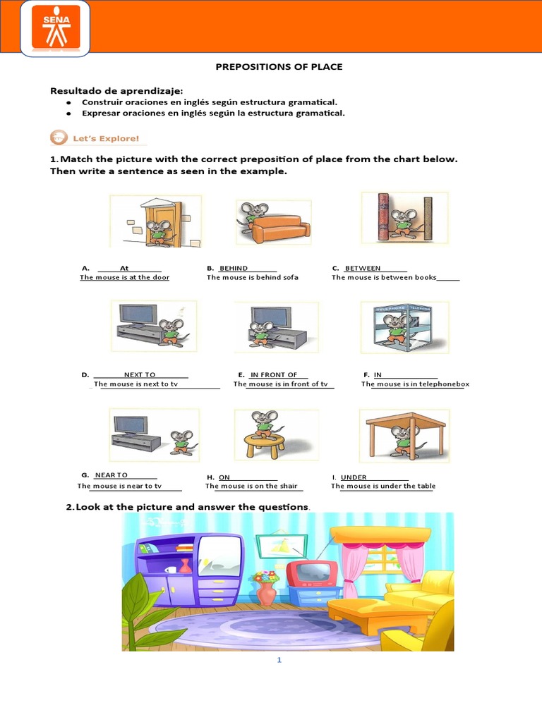 Level A1.1 Prepositions of Place | PDF | Furniture | Decorative Arts