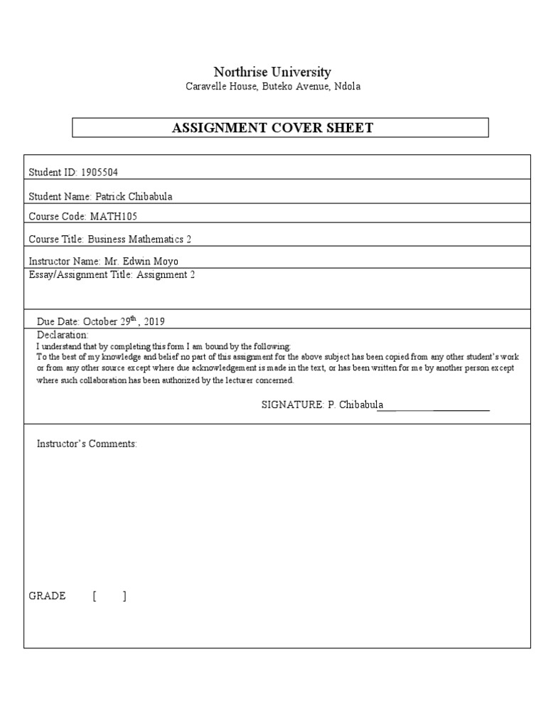 Assignment Cover Sheet: Northrise University | PDF