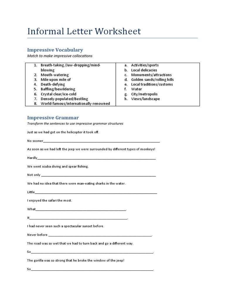 Informal Letter Worksheet | PDF