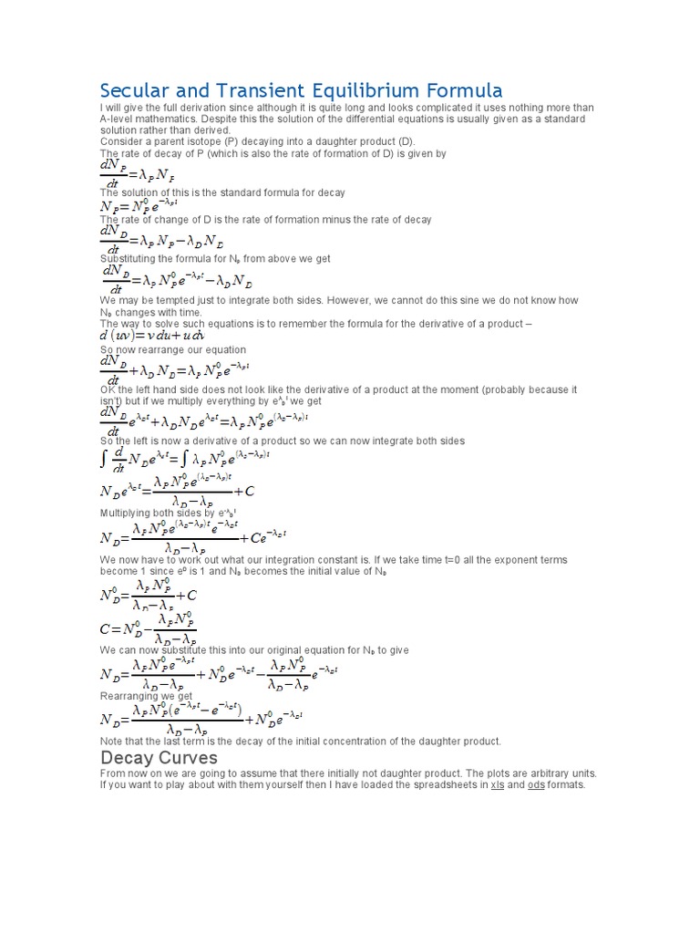 Secular and Transient Equilibrium Formula | PDF | Radioactive Decay ...
