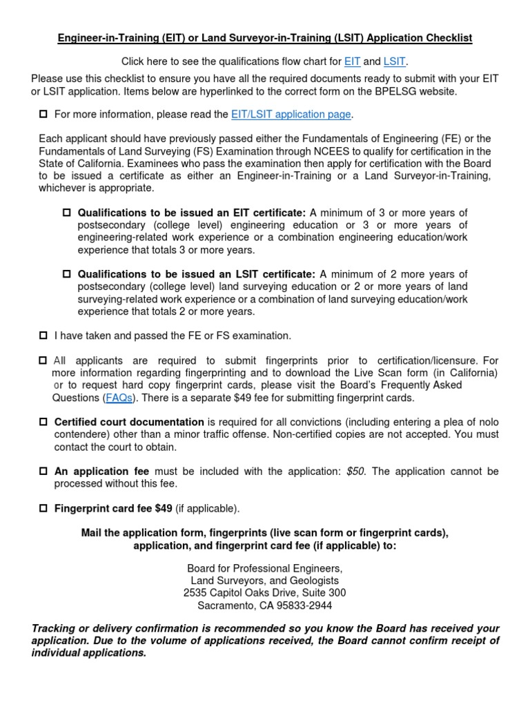 EIT Lsit: Engineer-in-Training (EIT) or Land Surveyor-in-Training (LSIT ...