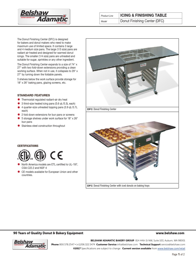 Icing & Finishing Table: Donut Finishing Center (DFC) | PDF | Mains ...