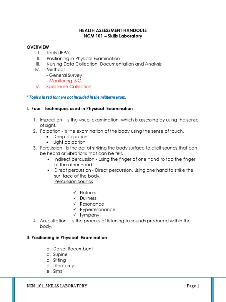 Health Assessment Handout | Download Free PDF | Bleeding | Medical Specialties