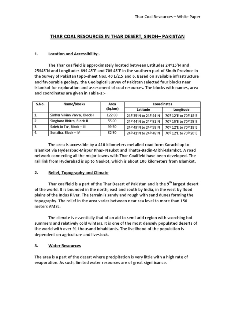 Thar Coal White Paper | PDF | Science | Geology