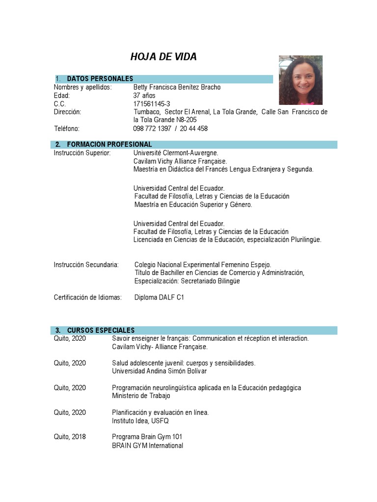 CV Betty Benitez | PDF | Ecuador | Maestros