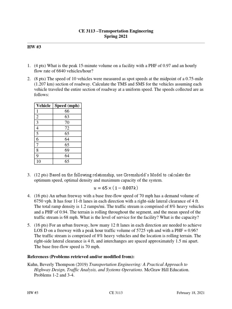 Transportation Engineering HW Solutions | PDF