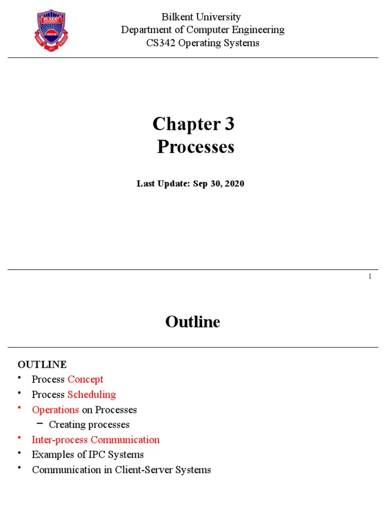 Processes: Bilkent University Department of Computer Engineering CS342 Operating Systems | PDF ...