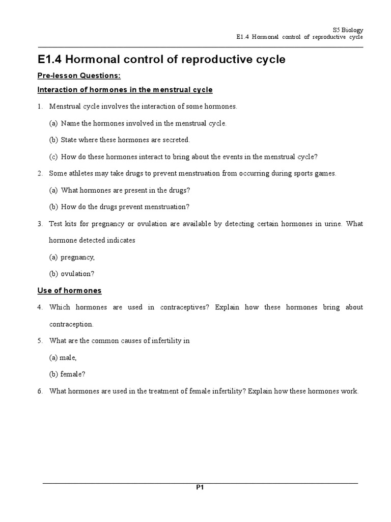E1.4 Hormoanl Control of Reproductive Cycle | PDF | Menstrual Cycle | Ovary
