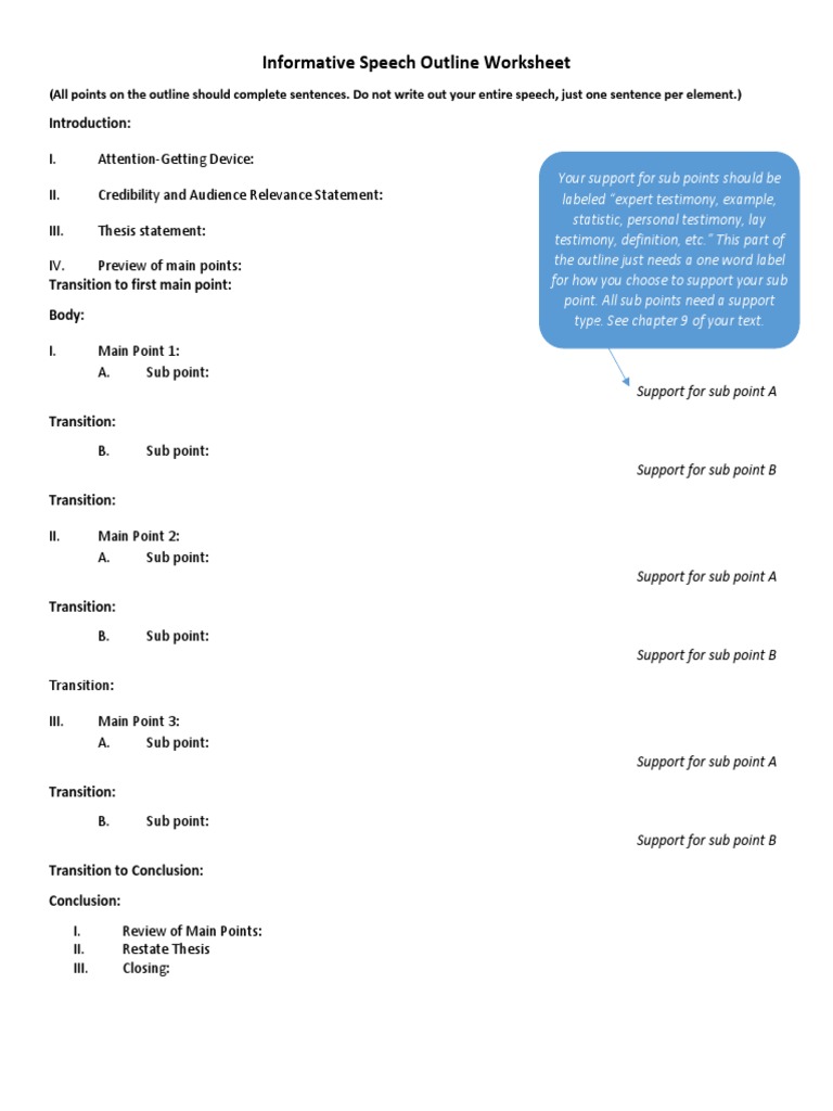 Informative Speech Outline Worksheet | PDF | Apa Style | Writing