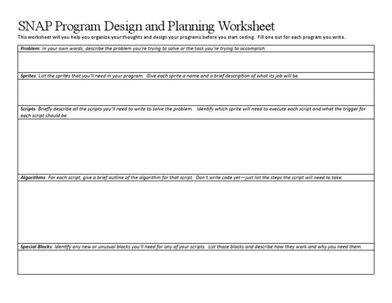 SNAP Program Design and Planning Worksheet | PDF