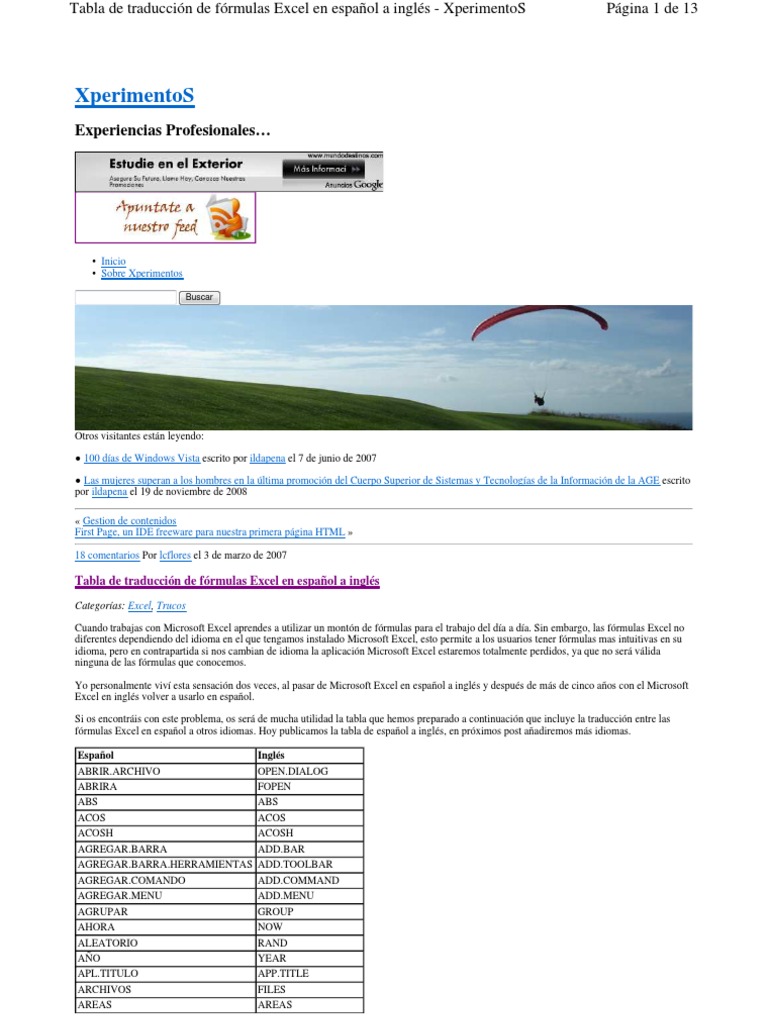 Funciones Excel Español - Ingles | PDF | Microsoft Excel | Microsoft