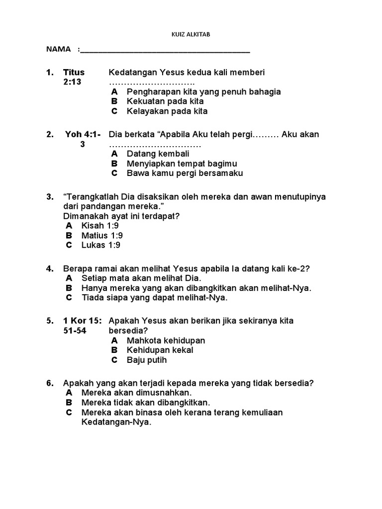 Kuiz Alkitab | PDF