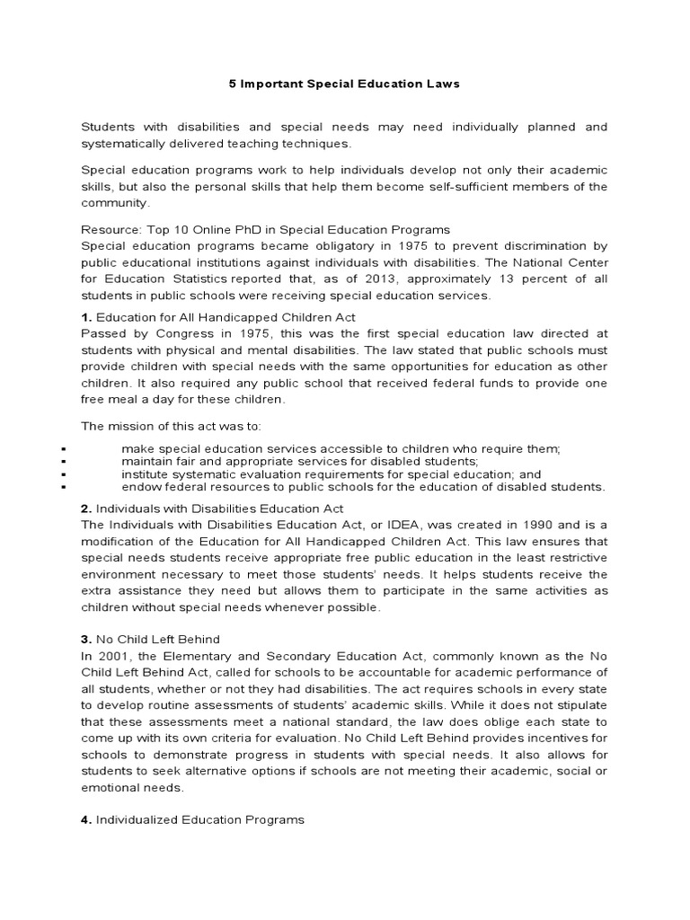 5 Important Special Education Laws | PDF | Individualized Education ...