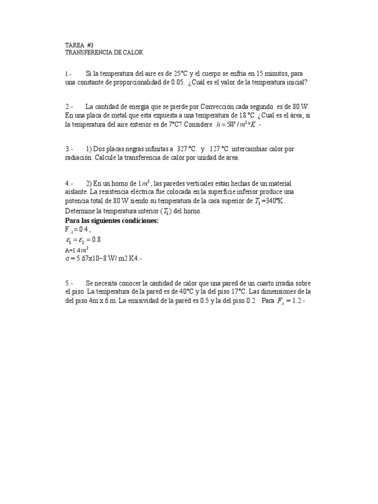 Transferencia de Calor: Ejercicios Resueltos | PDF