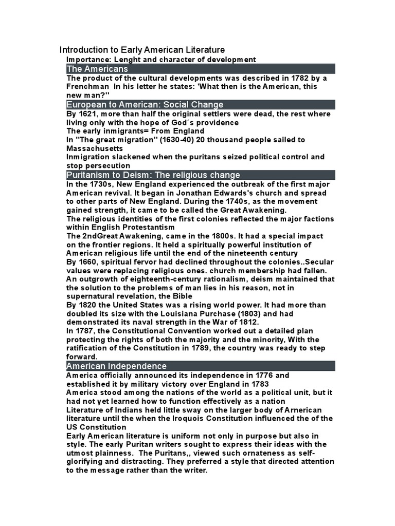 Introduction To Early American Literature | PDF | American Literature ...