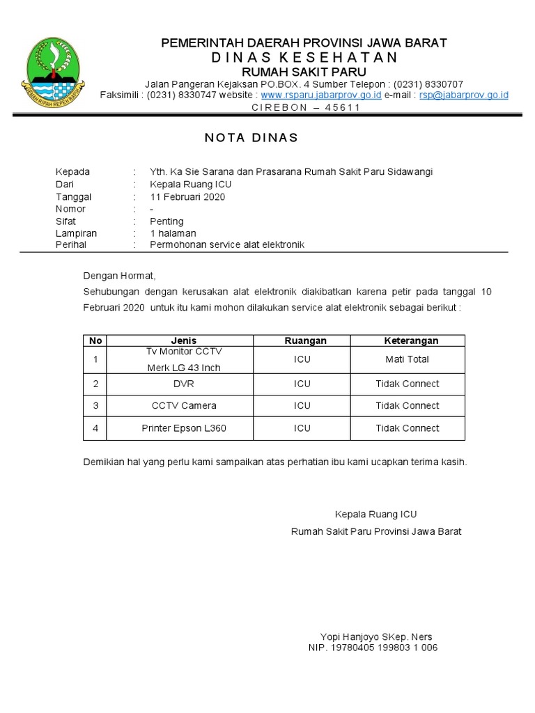 Nota Dinas Pengajuan Perbaikan Elektronik | PDF