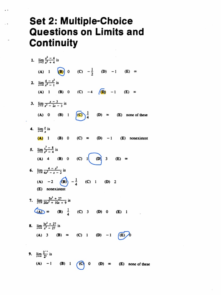 Set 2: Multiple-Choice Questions On Limits and Continuity: Im 4IS | PDF