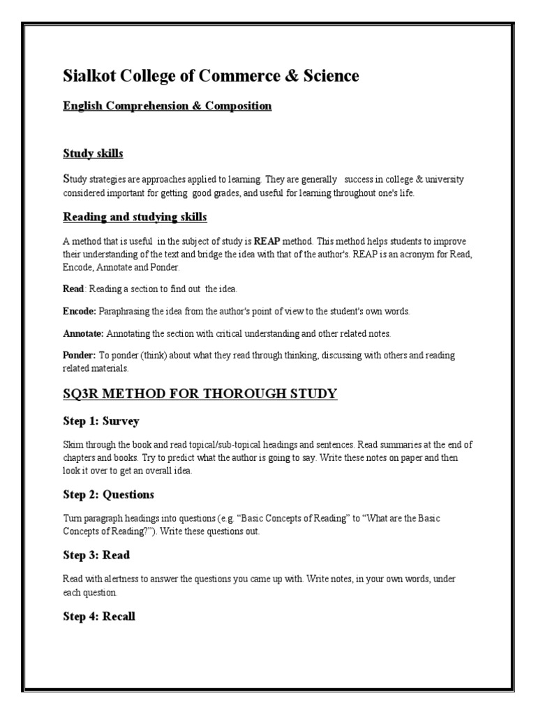 Study Skills, Note Taking in Reading, Techniques & Tips | PDF | Study ...