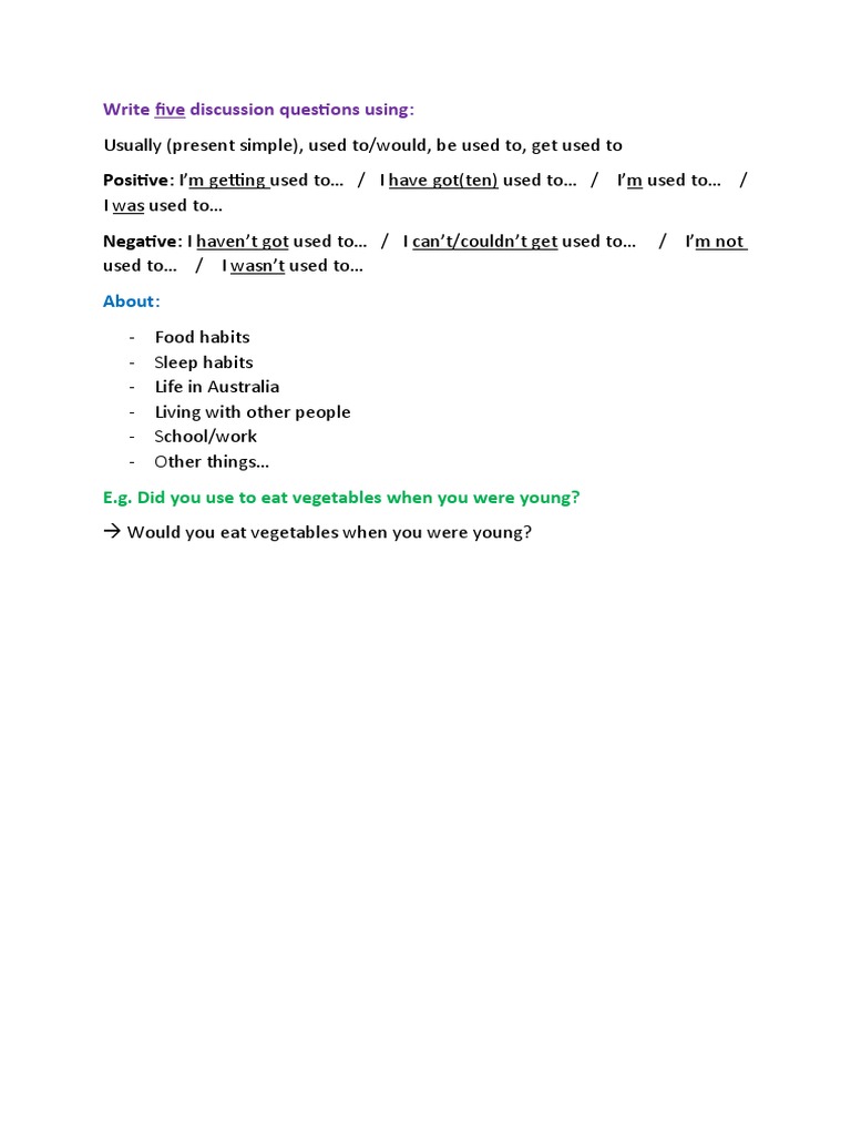 Be Used To and Get Used To Speaking Activity | PDF