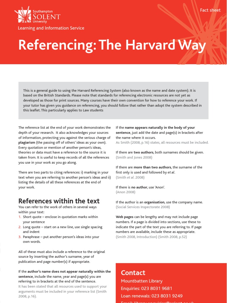 Referencing: The Harvard Way: References Within The Text | PDF ...