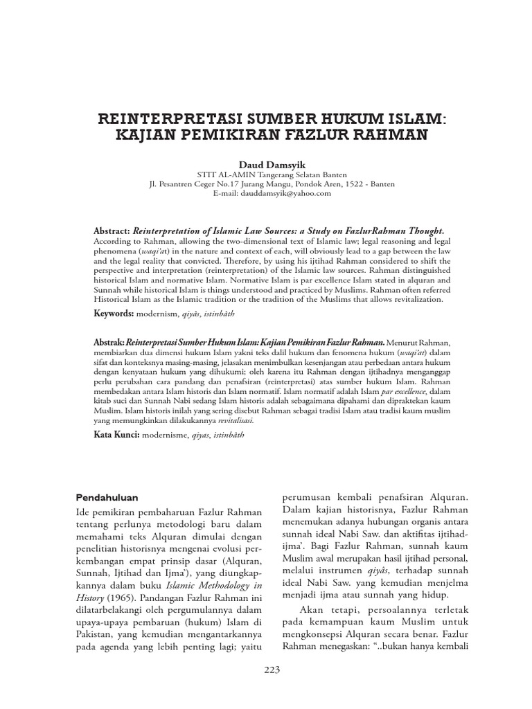 Week - 4 - Reinterpretasi SUmber Hukum Islam - Kajian Pemikiran Fazlur Rahman | PDF