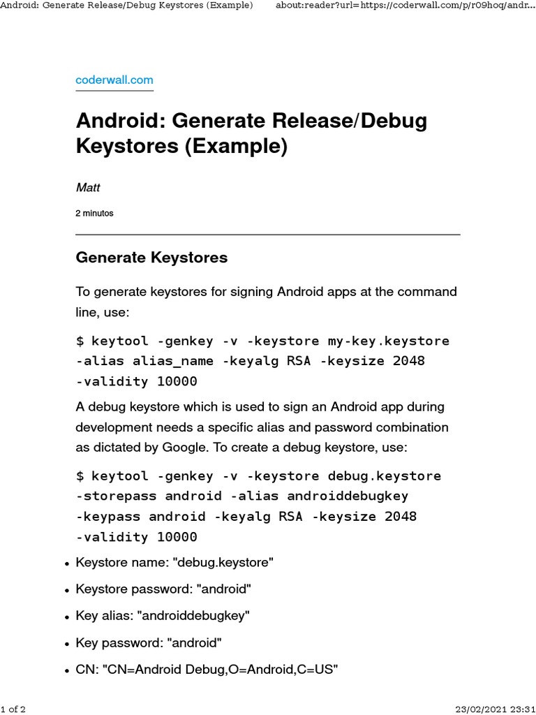 Android Generate Release - Debug Keystores (Example) | PDF | Computers