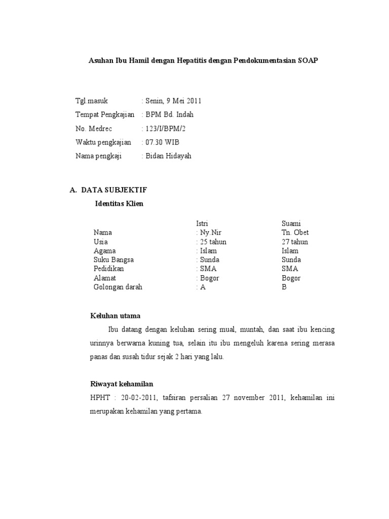 Contoh SOAP Ibu Hamil Dengan Hepatitis - Kelompok 8 | PDF