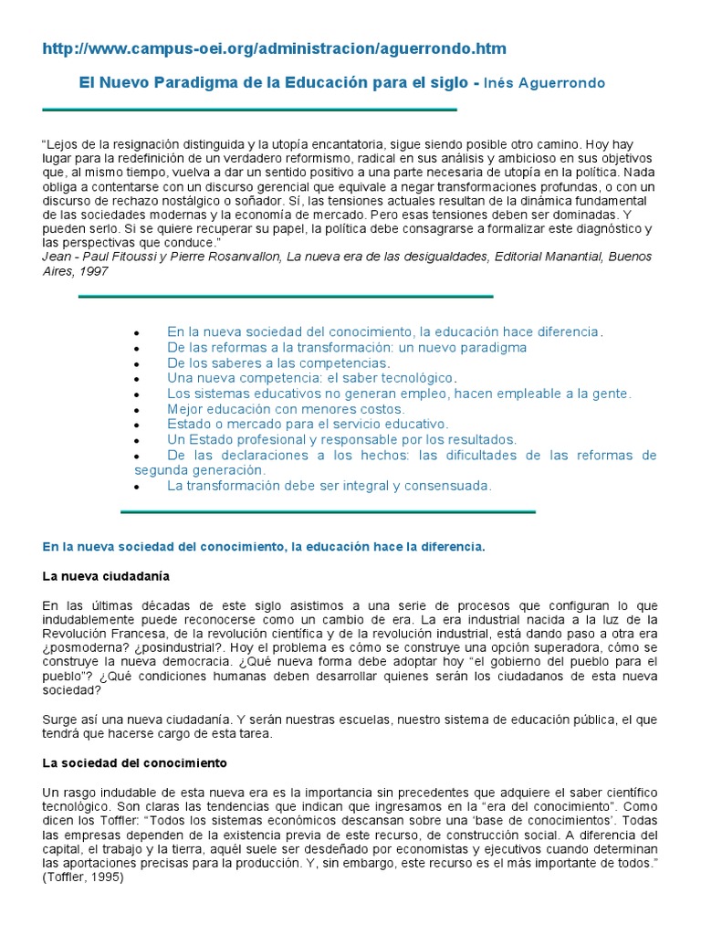 AGUERRONDO, Ines - El Nuevo Paradigma de La Educacion en El Siglo XXI ...
