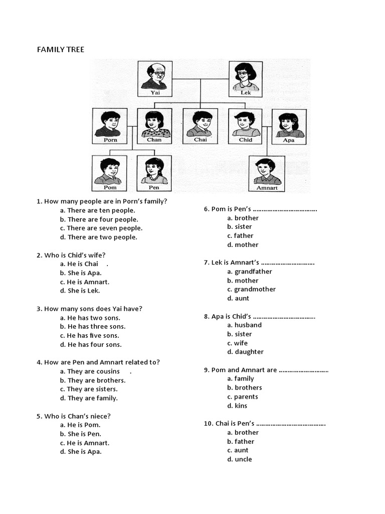 Family Tree Quiz for Adults | PDF | Language Arts & Discipline ...