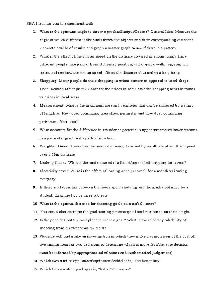 SBA Ideas For You To Experiment With | PDF | Distance | Area