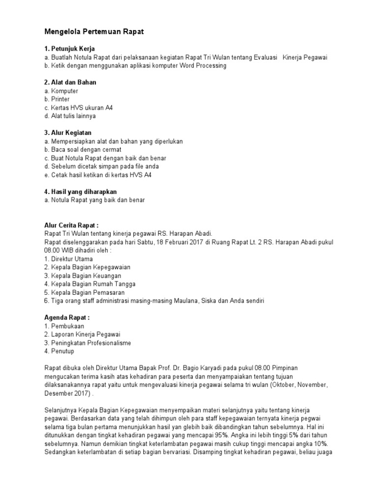 Notula Rapat Evaluasi Kinerja Pdf
