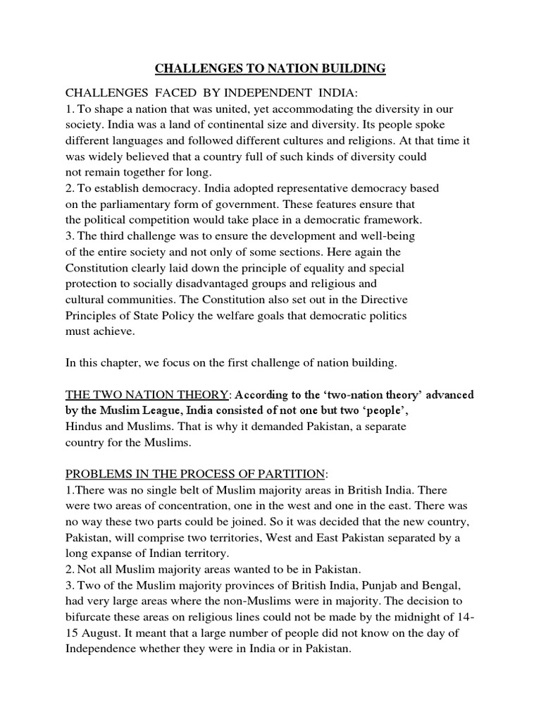 Political Science Challenges To Nation Building | PDF | Partition Of ...