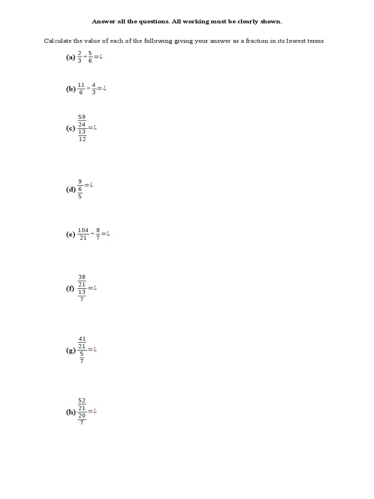 Division of Fractions Worksheet | PDF