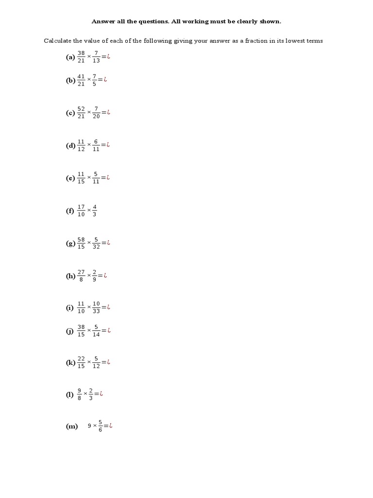 Multiplying Fractions Practice Worksheet | PDF