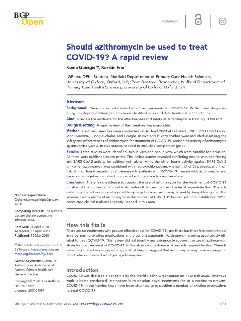 Should Azithromycin Be Used To Treat COVID-19 | PDF | In Vitro | Virus