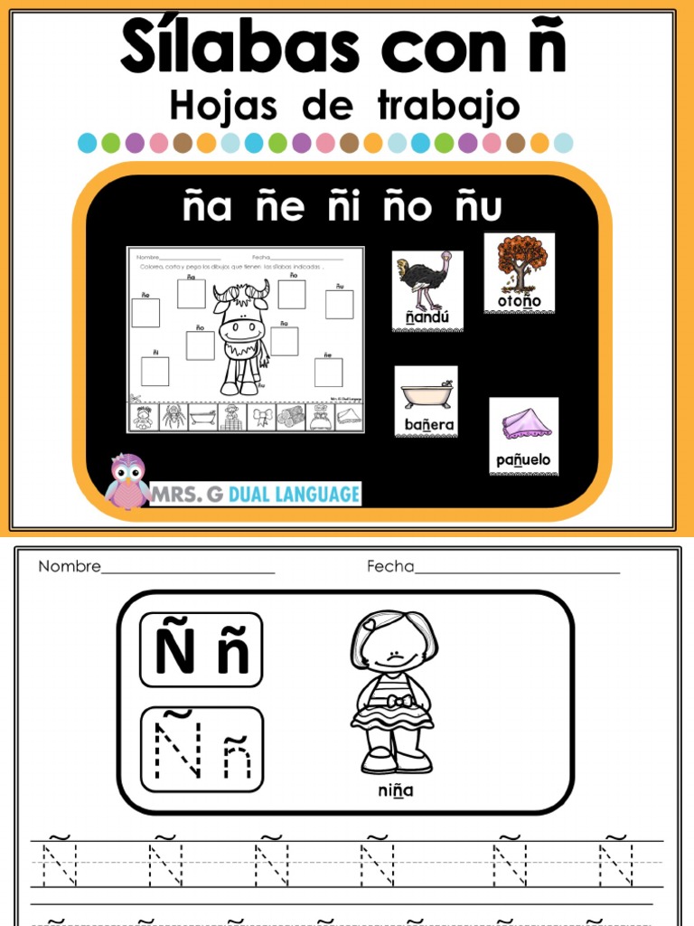 07 - Sílabas Con La Letra Ñ - Hojas de Trabajo | PDF
