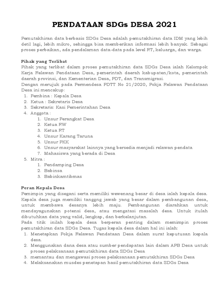 Bahan Bacaan Pendataan Sdgs Desa 2021 Pdf