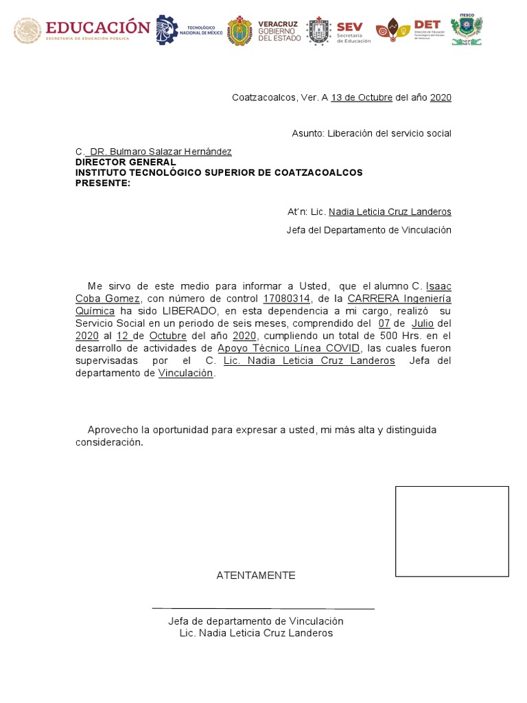 Carta de Liberacion | PDF