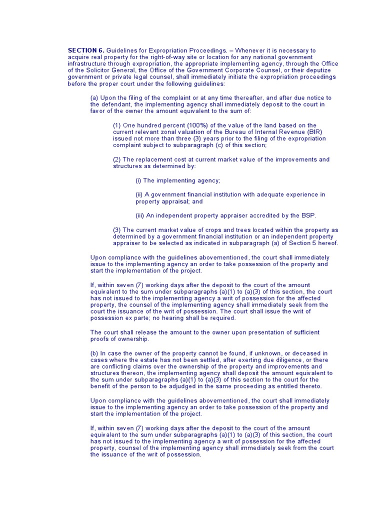 SECTION 6. Guidelines For Expropriation Proceedings. - Whenever It Is ...