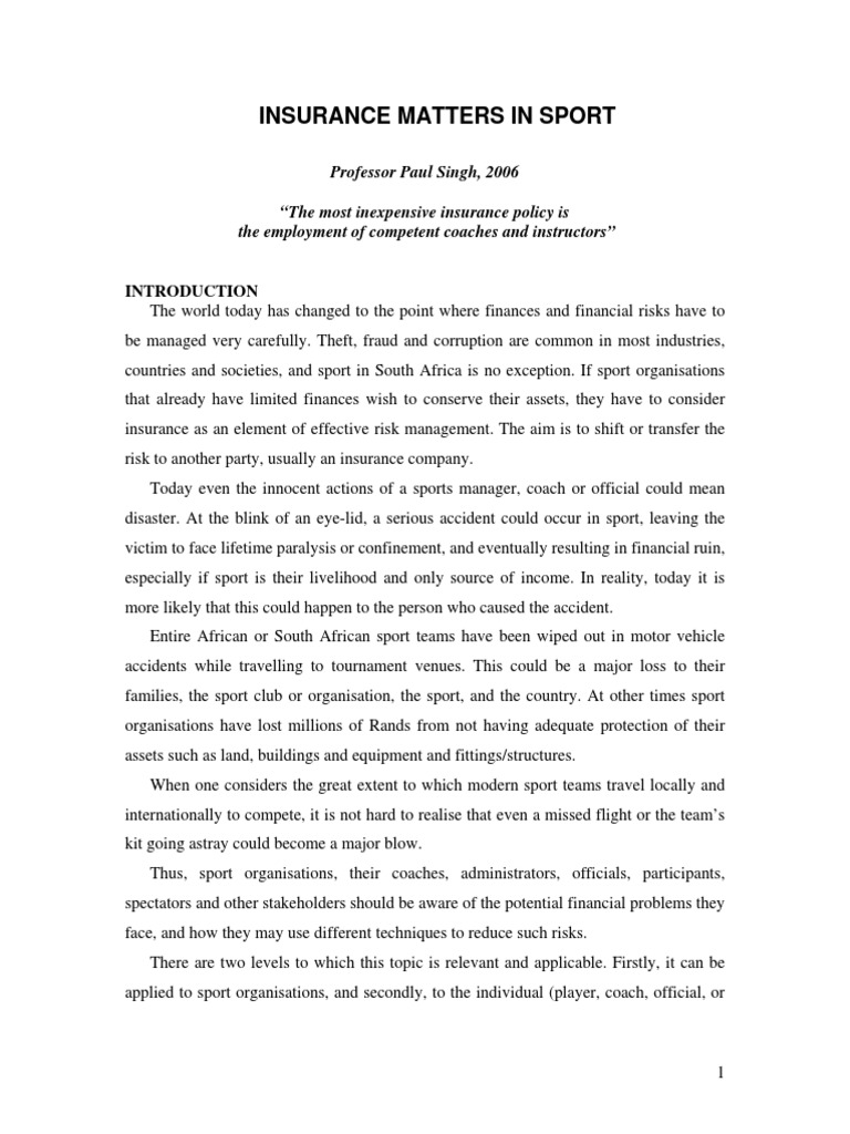 Insurance Matters in Sport | PDF | Liability Insurance | Insurance