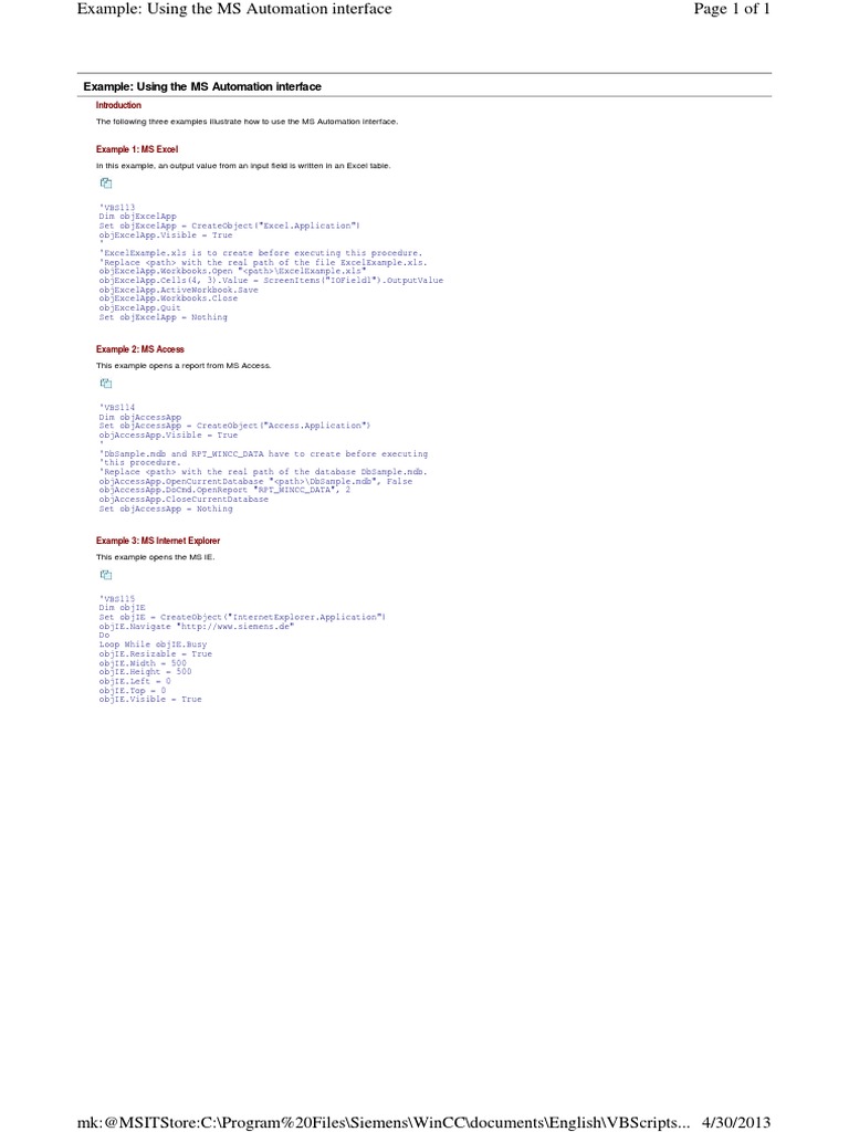 Wincc Excell Scripts | PDF