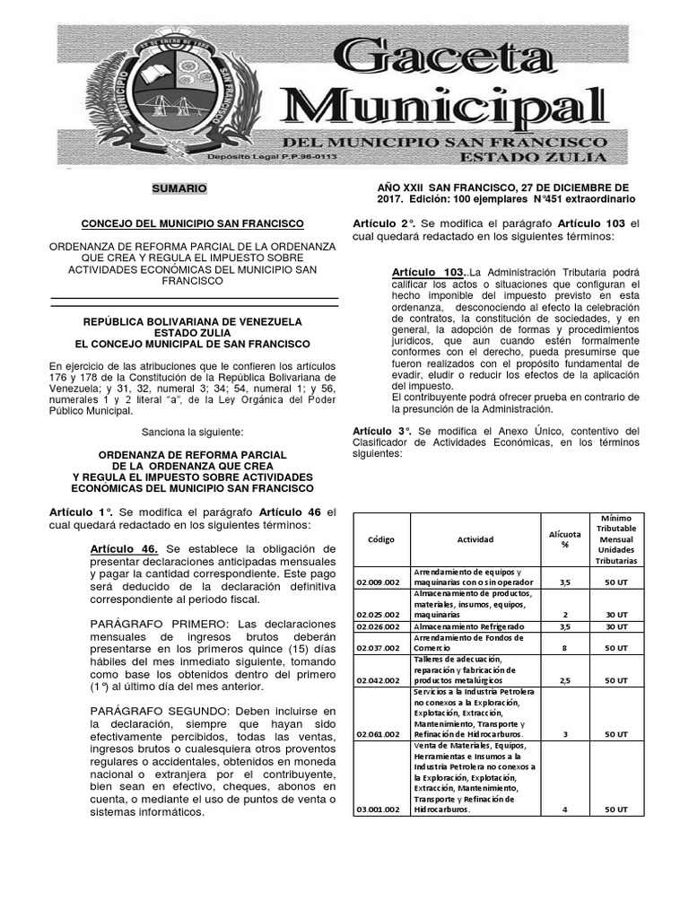 Gaceta Municipal Del Municipio San Francisco | PDF | Impuestos ...