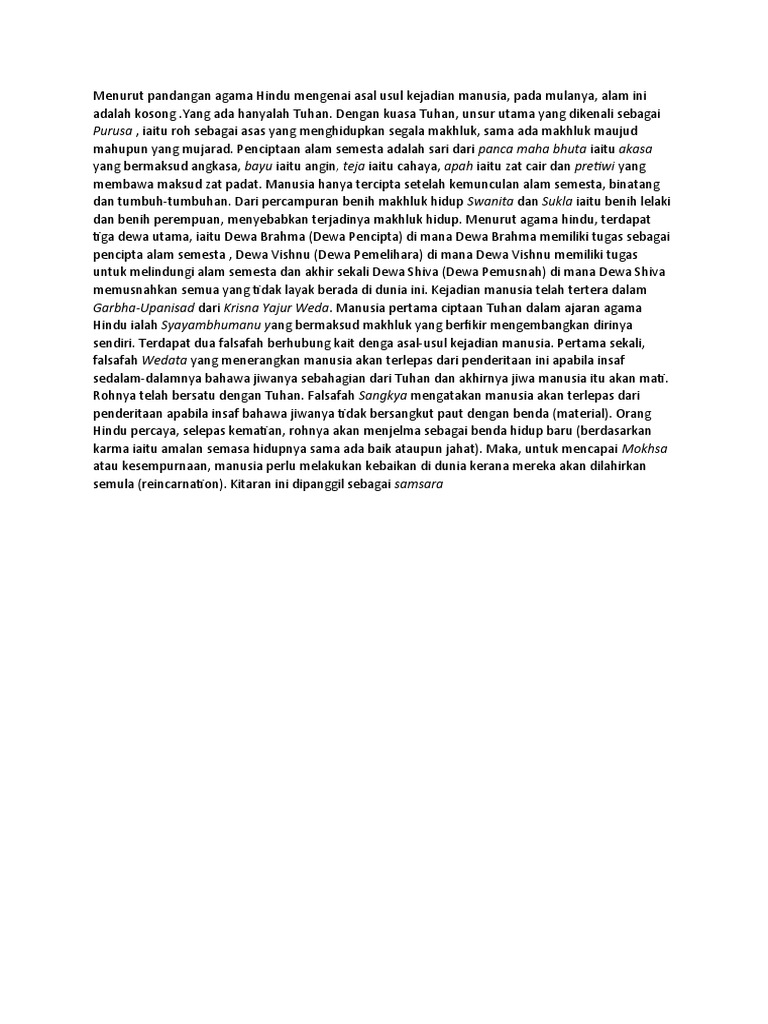 Asal Usul Manusia dalam Agama Hindu | PDF